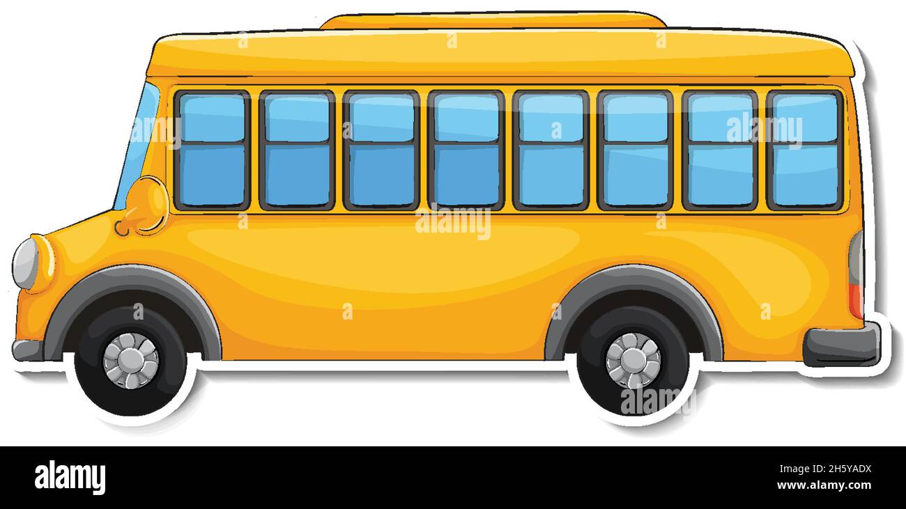 School bus cartoon sticker on white background illustration Stock ...