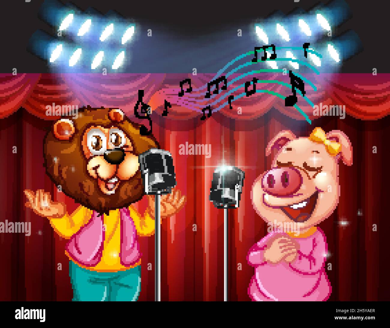 Little cute animals singing on stage illustration Stock Vector Image ...