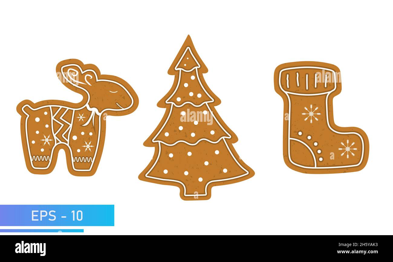 Christmas Cookies, gingerbread set, christmas deer, spruce and stocking ...