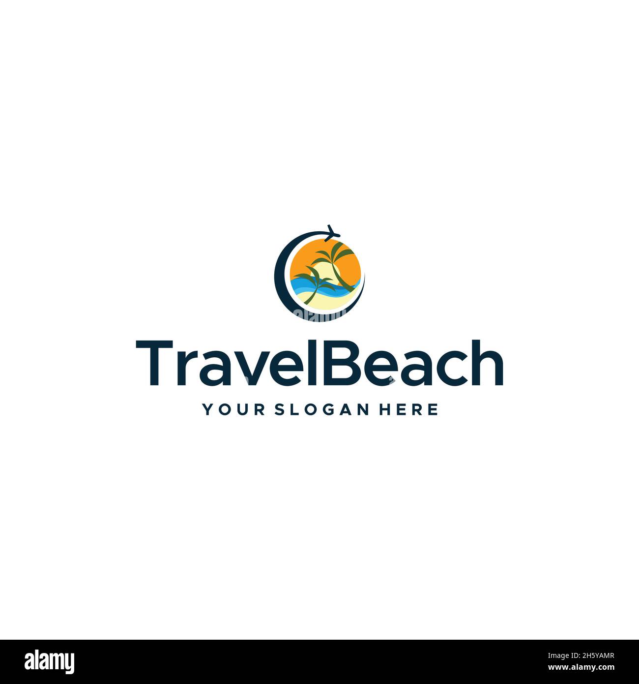 Modern TravelBeach sunrise plane tree logo design Stock Vector Image ...