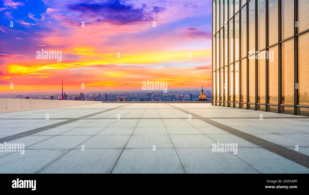 Shanghai city skyline and square road Stock Photo - Alamy