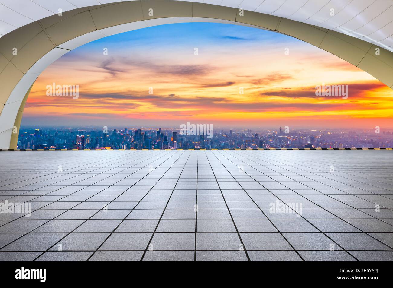 Shanghai city skyline and square road Stock Photo - Alamy