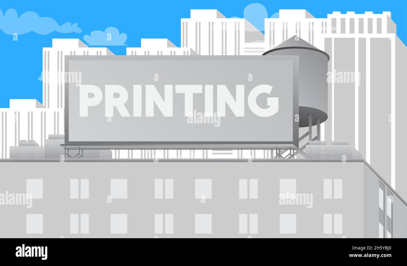 Printing text on a billboard sign atop a brick building. Outdoor ...