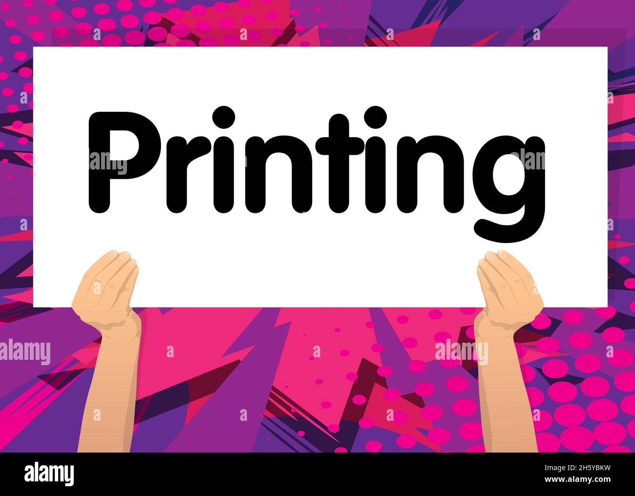 Hand holding banner with Printing text on white paper. Man showing ...