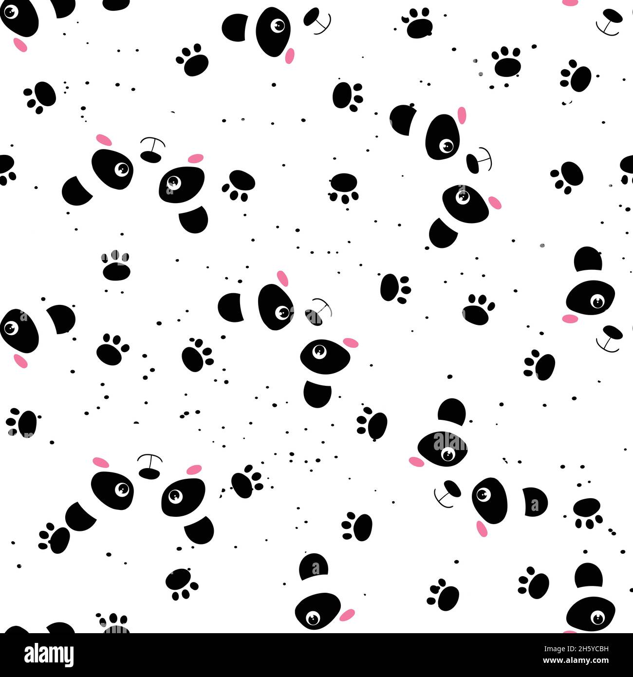Seamless pattern with cute panda, footprint on white background. Funny ...