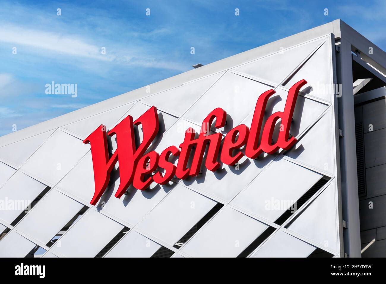 Westfield sign on the facade of an upscale shopping mall Westfield ...