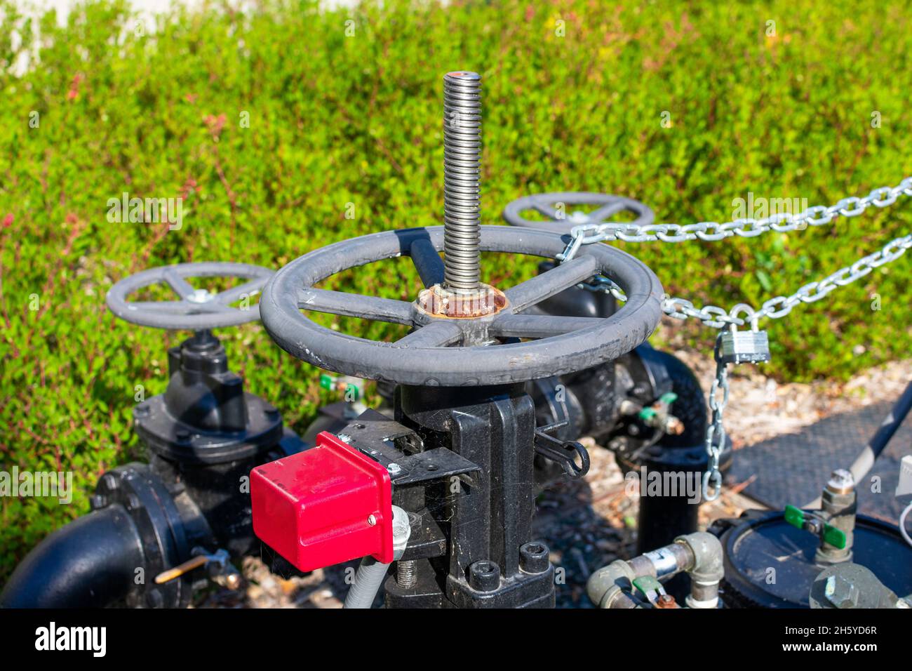 Manual hand wheel on valve controlling the main water supply system ...