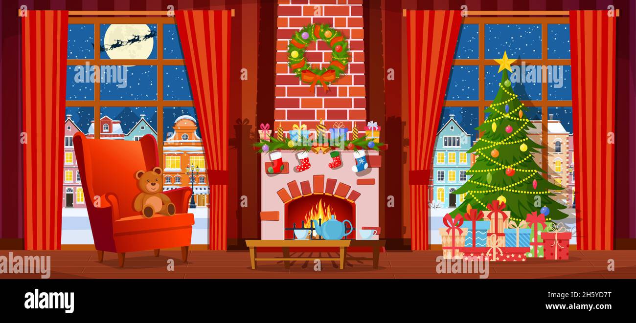 Christmas interior of the living room Stock Vector Image & Art - Alamy