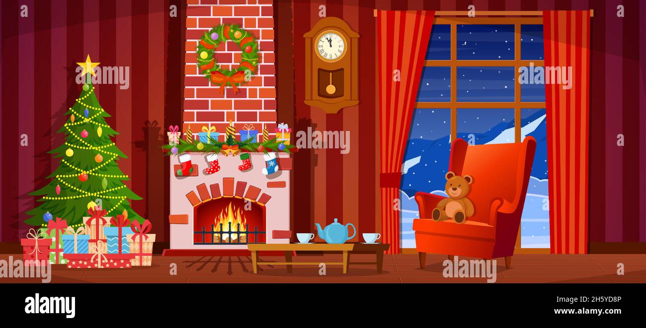 Christmas interior of the living room Stock Vector Image & Art - Alamy
