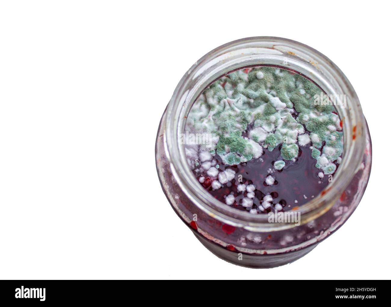 Mold in a jar of raspberry jam. Hazardous to health. Mold. High quality ...