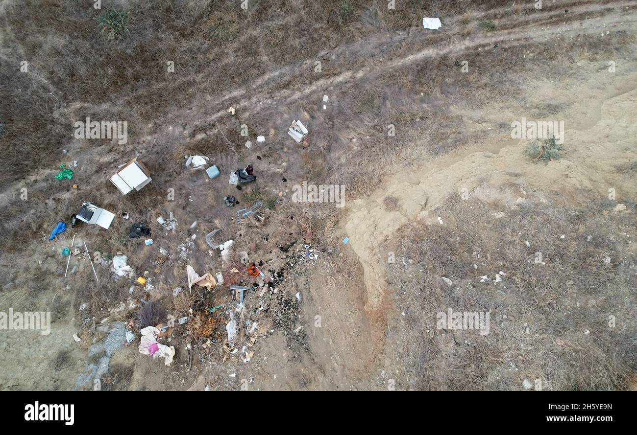 Drone aerial of trash garbage place in nature Environmental pollution ...