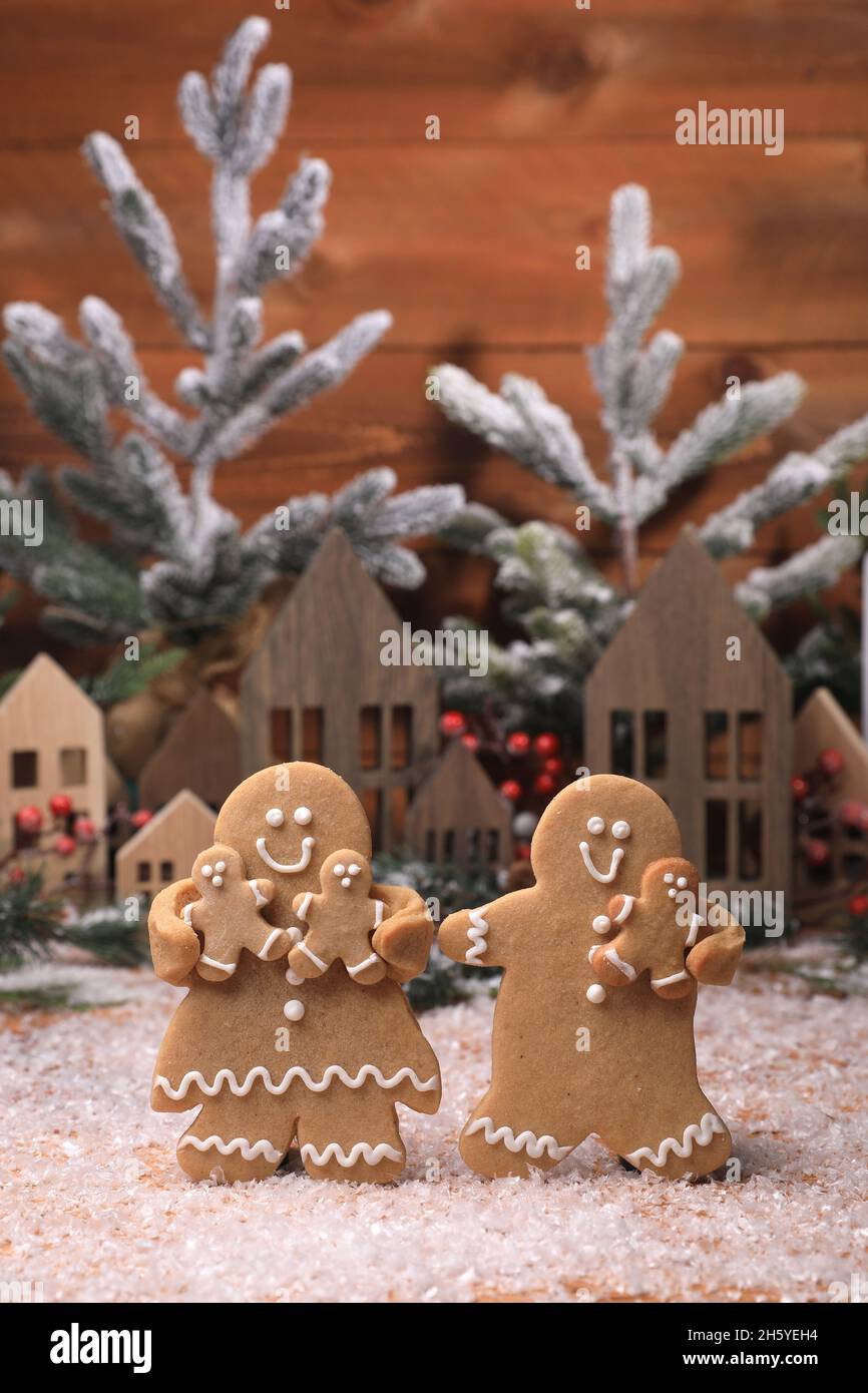 Happy Gingerbread Family Enjoying the Christmas Holiday with their ...