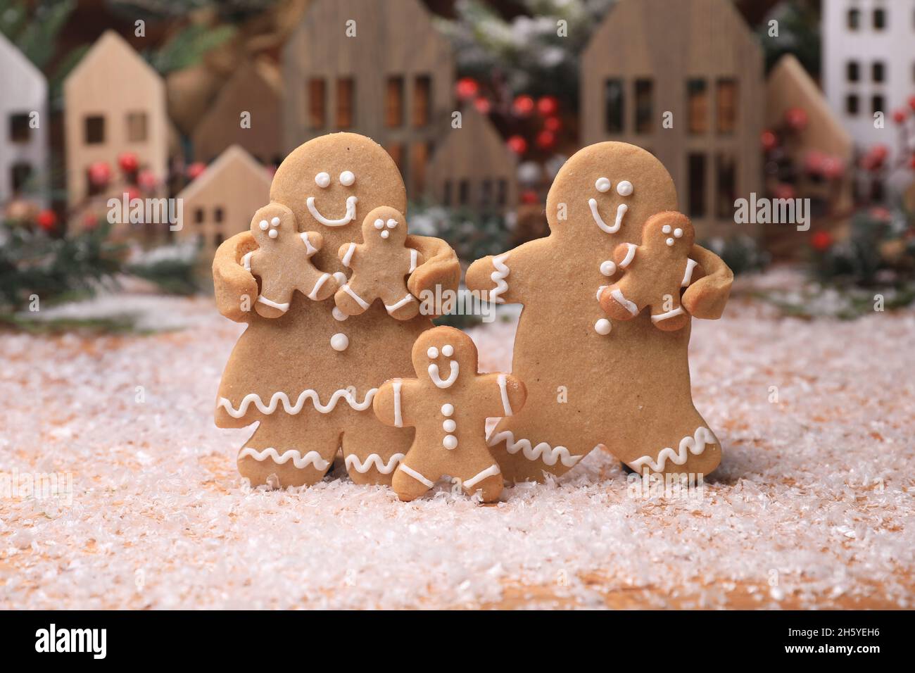 Happy Gingerbread Family Enjoying the Christmas Holiday with their ...