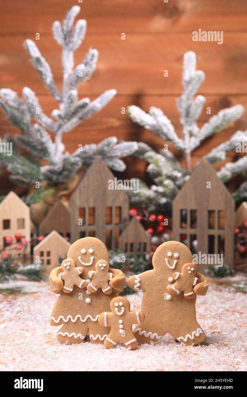 Happy Gingerbread Family Enjoying the Christmas Holiday with their ...