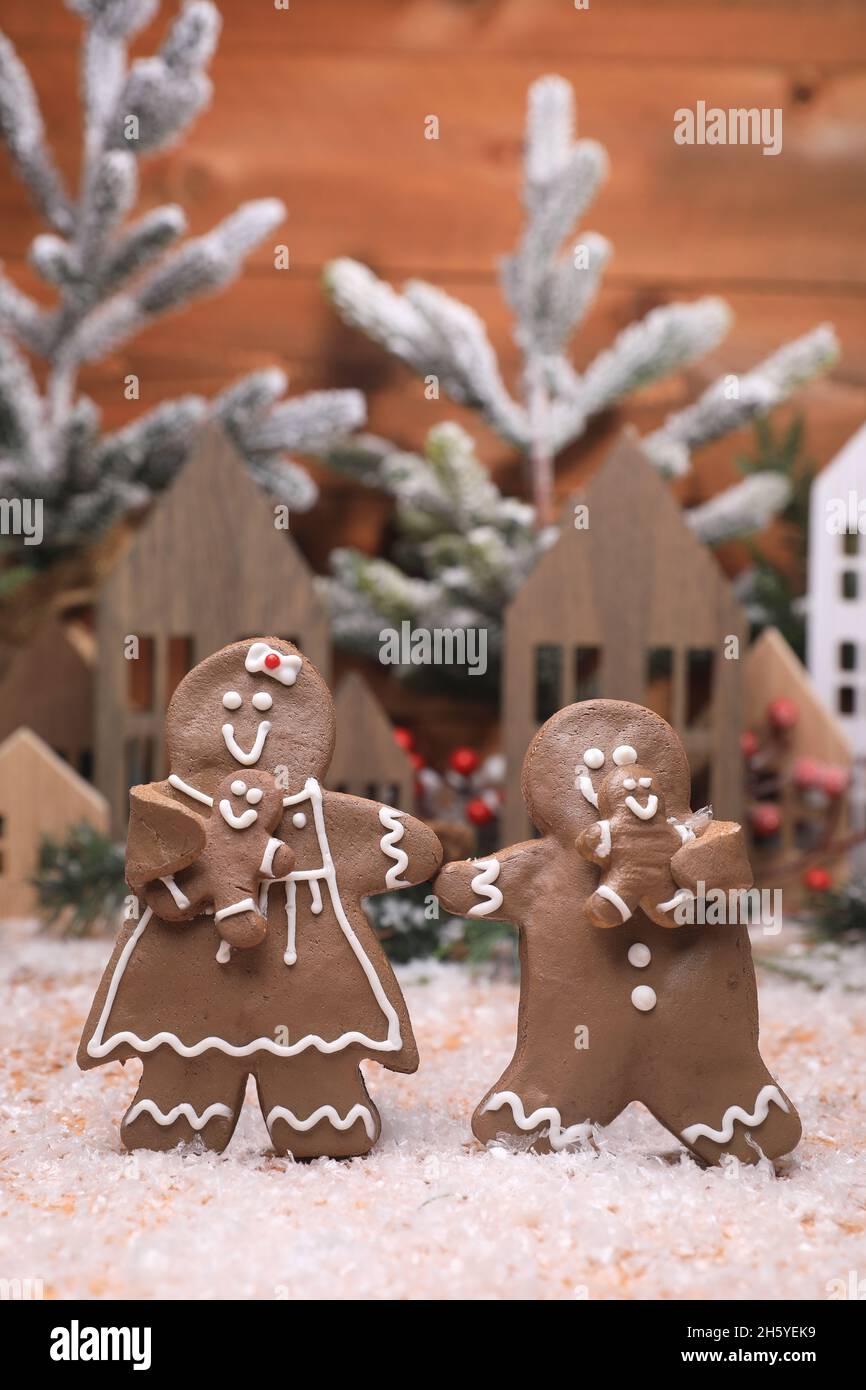 Happy Gingerbread Family Enjoying the Christmas Holiday with their ...