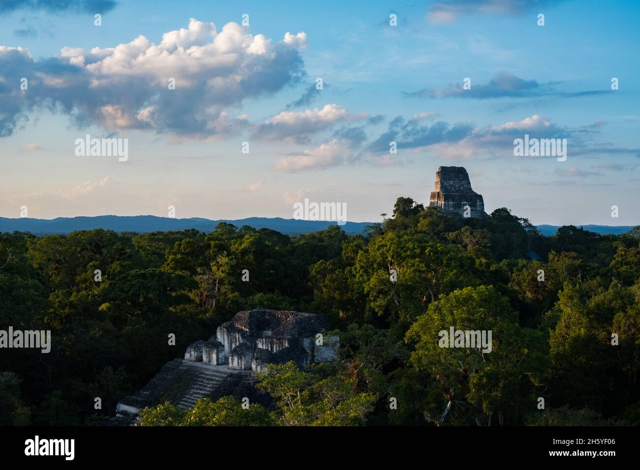 December 2017. Temples in Tikal National Park at sunset. Tikal ...