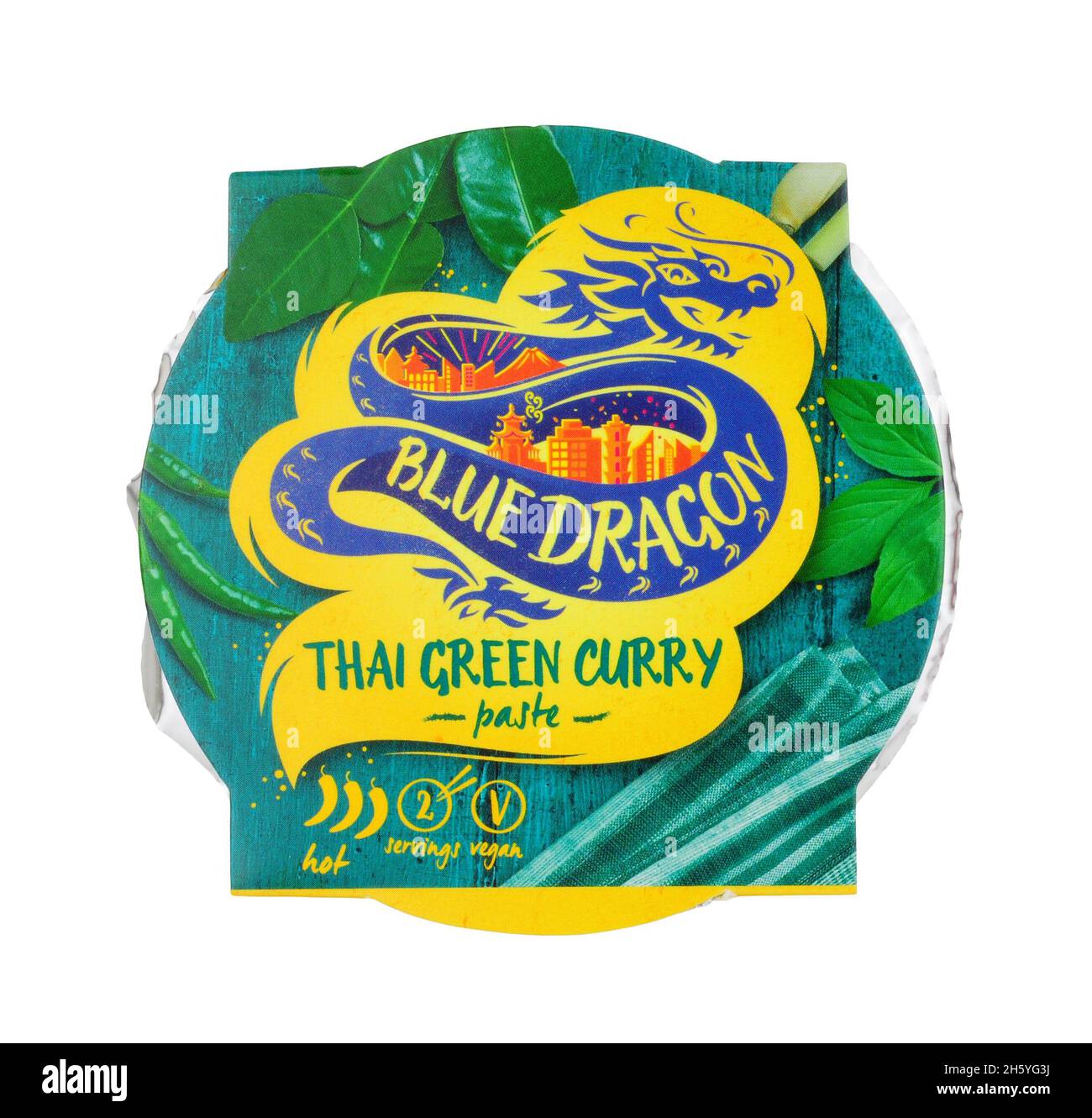 Blue Dragon Thai green curry paste packs isolated on a white background ...