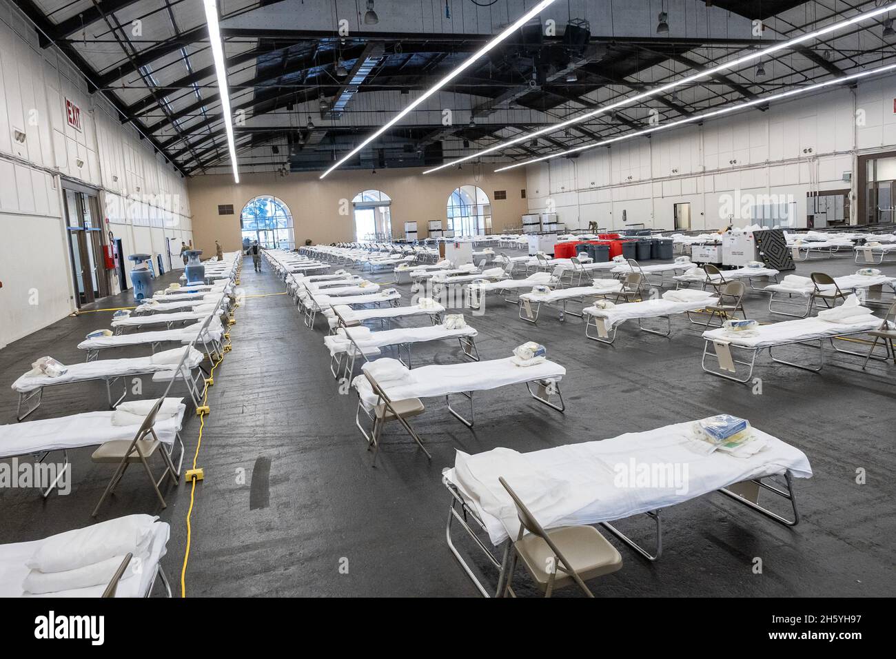 California National Guard staff set up equipment for a Federal Medical ...
