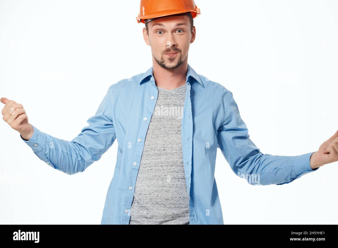 man in construction uniform Professional Job isolated background Stock ...