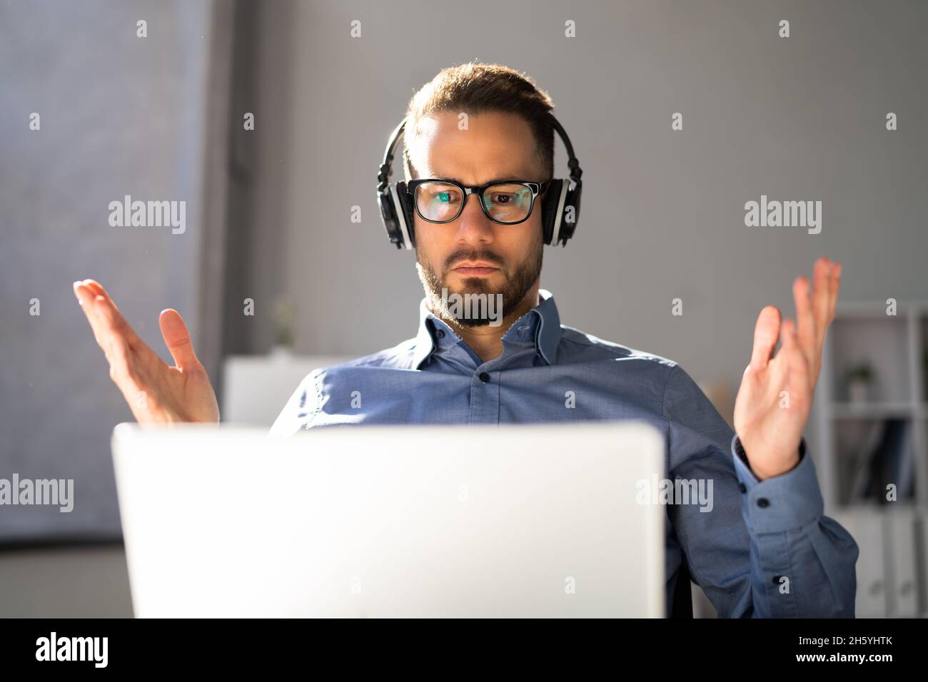 Online Virtual Training Webinar Conference. Man Watching Video Call ...