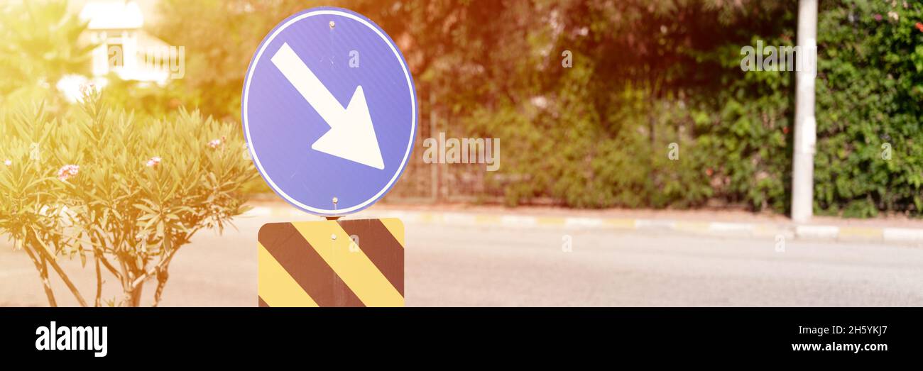 traffic safety signs on city street road. direction movement sign ...