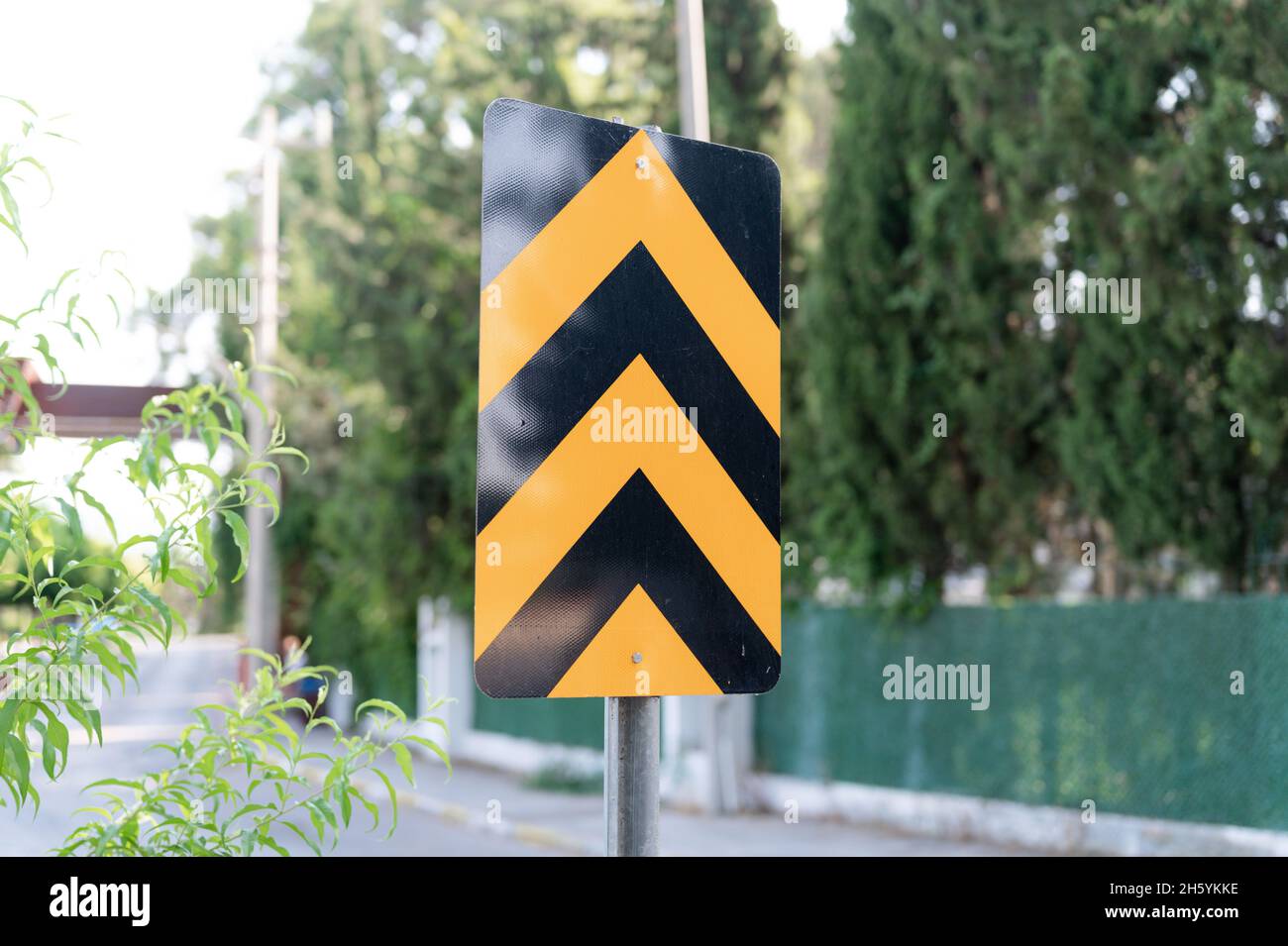 traffic safety signs on city street road. direction movement sign ...