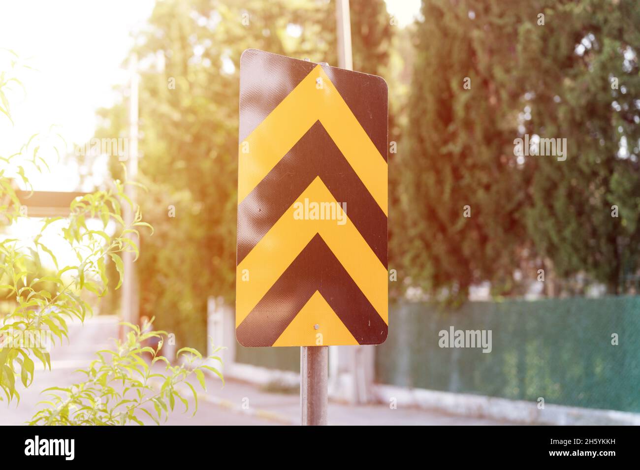 traffic safety signs on city street road. direction movement sign ...