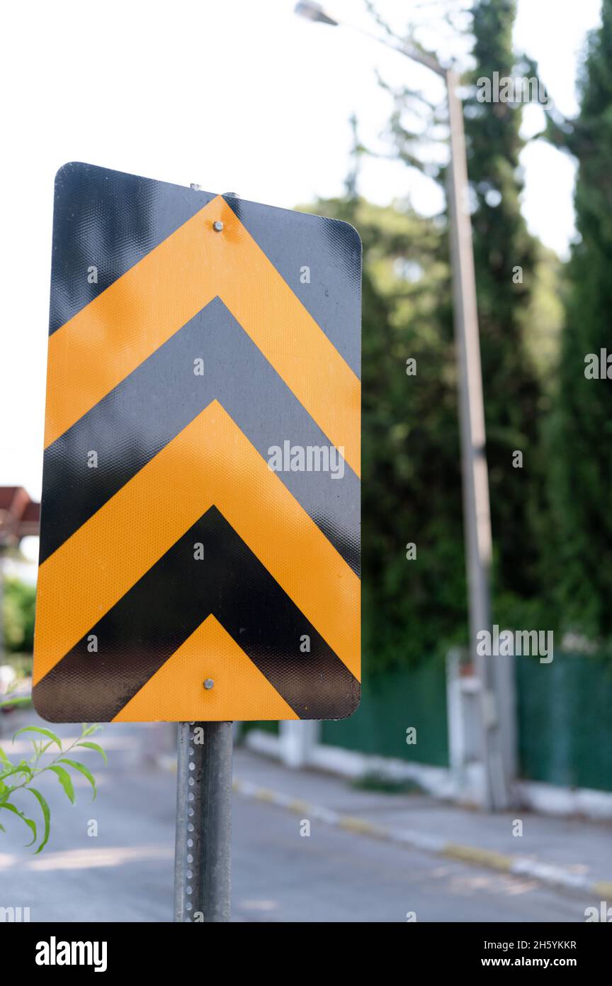 traffic safety signs on city street road. direction movement sign ...