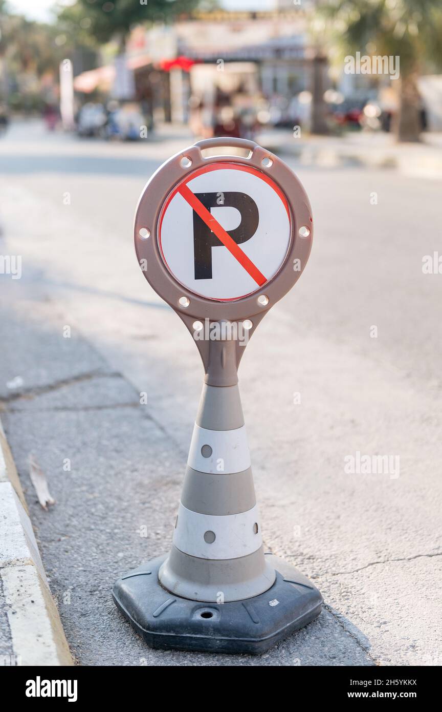 cone warning about a parking ban of automobile and cars. traffic safety ...