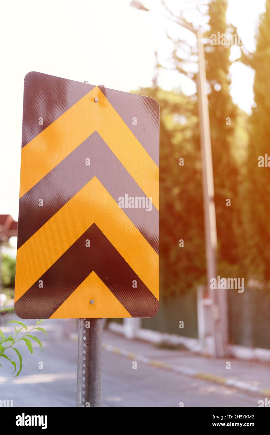 traffic safety signs on city street road. direction movement sign ...