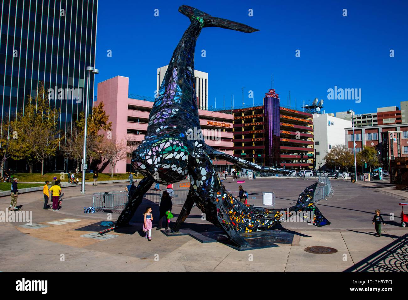 Reno, USA. 11th Nov, 2021. Skateboarders ride near a piece of public ...