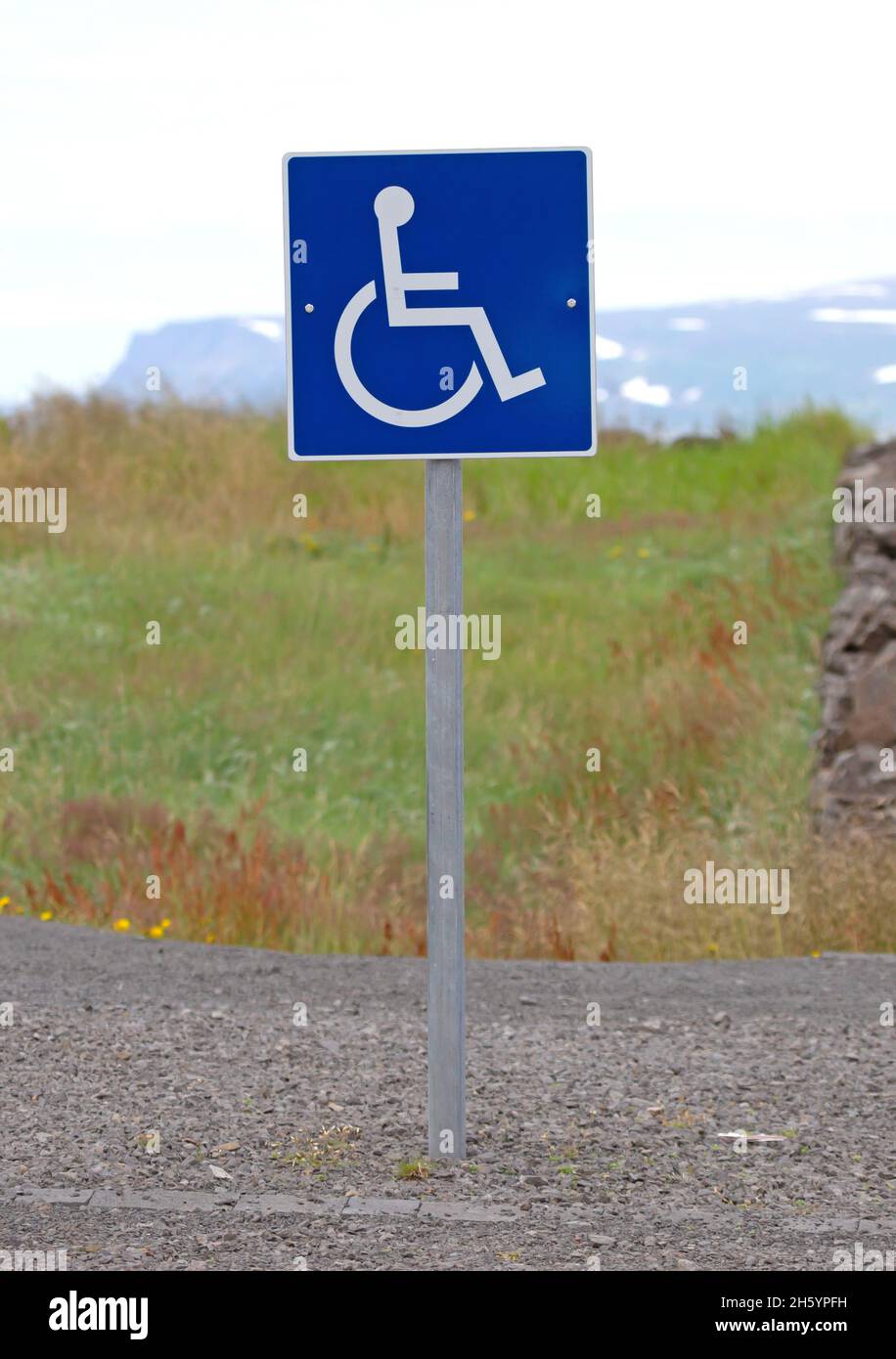 Blue handicapped parking sign for disabled drivers, Iceland Stock Photo ...