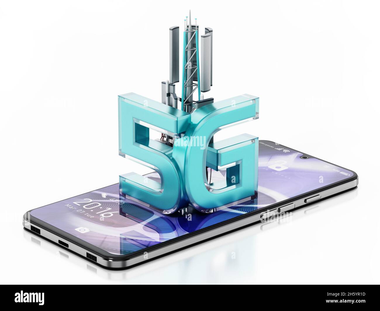 Generic smartphone with 5G symbol isolated on white background. 3D ...