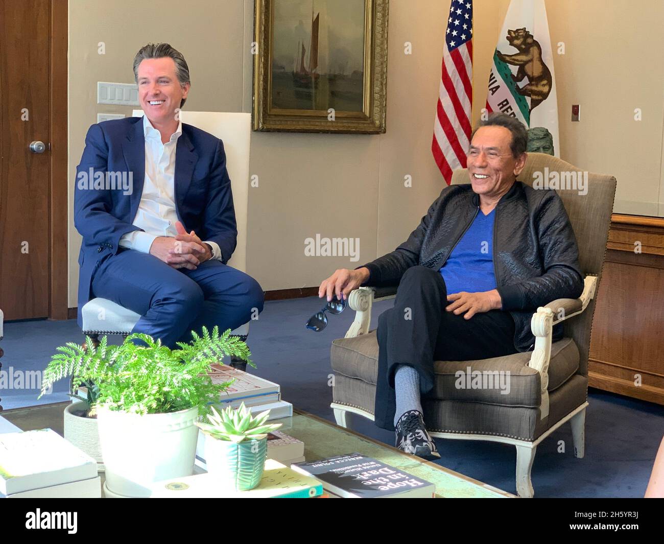 Wes Studi visiting with Gavin Newsom on Native American Day ca. 27 ...