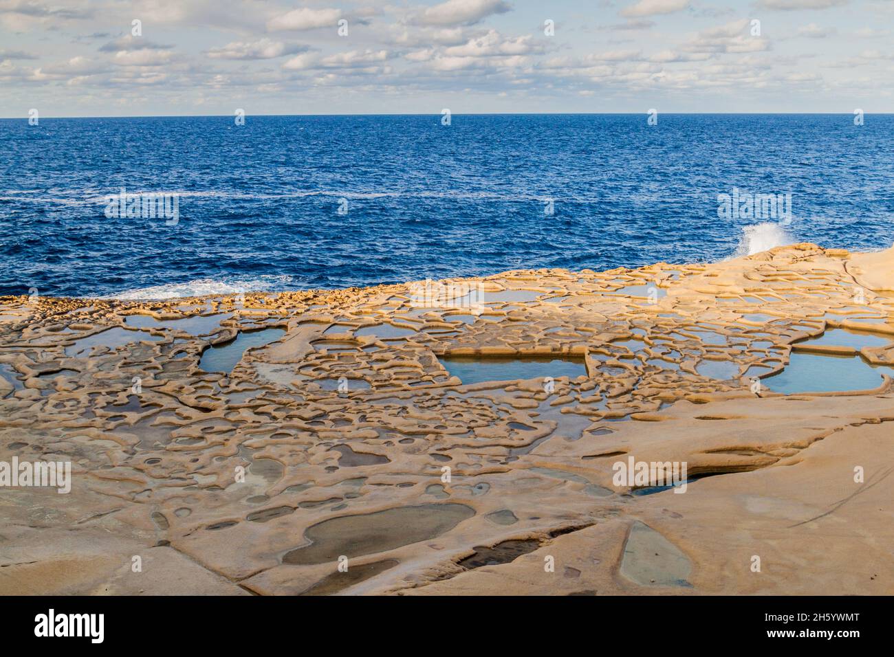 Salt pans on Gozo island in Malta Stock Photo - Alamy