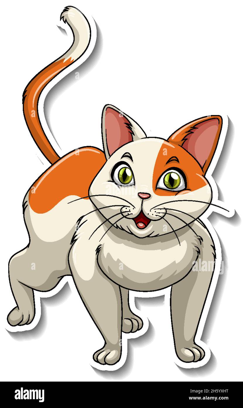A sticker template of cat cartoon character illustration Stock Vector ...