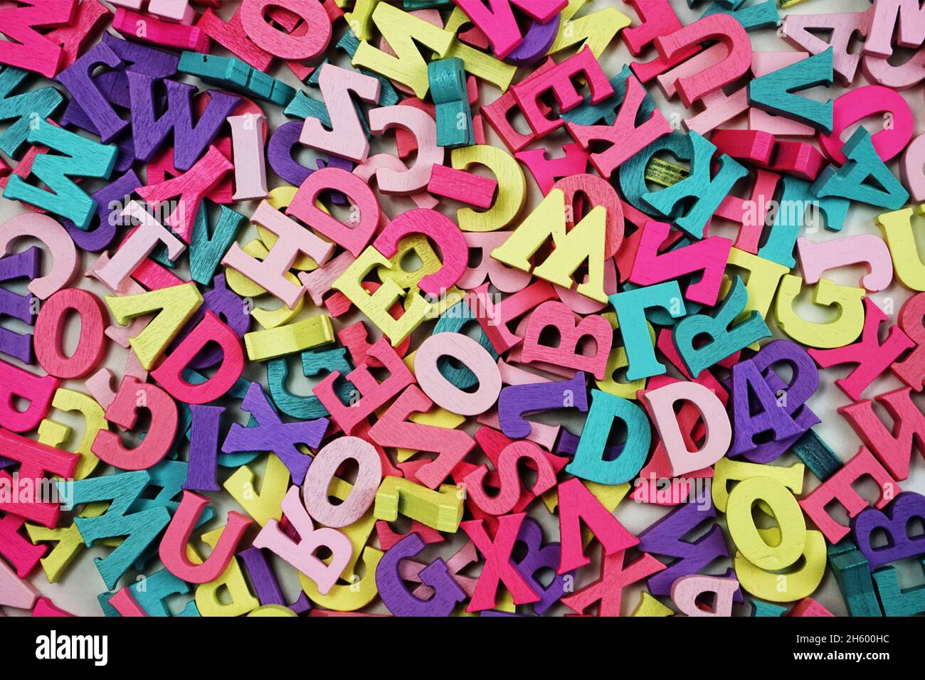 random colorful letterpress alphabet with space copy top view Stock ...