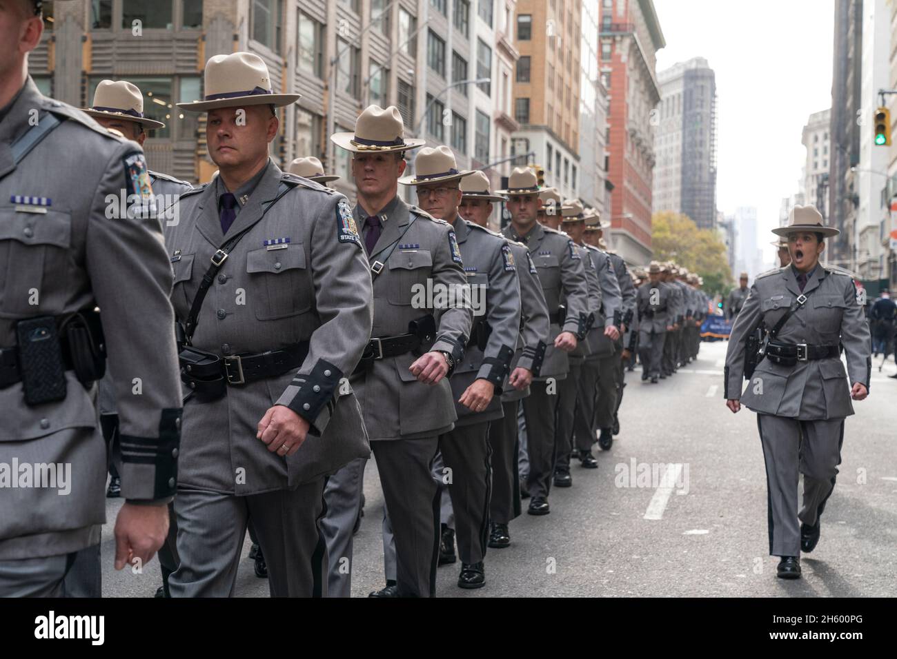 New York, NY - November 11, 2021: Members of state police march during ...