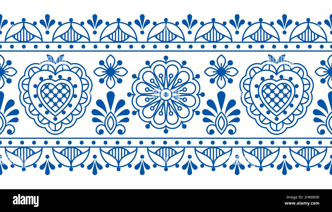 Nordic and Scandinavian folk art outline vector seamless long pattern ...