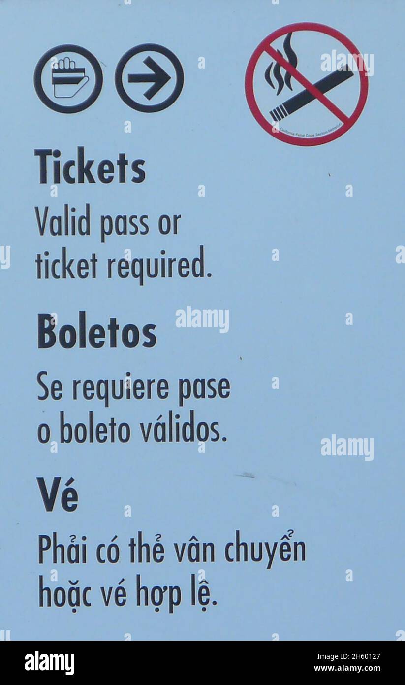 This trilingual sign in English, Spanish and Vietnamese is found at the ...