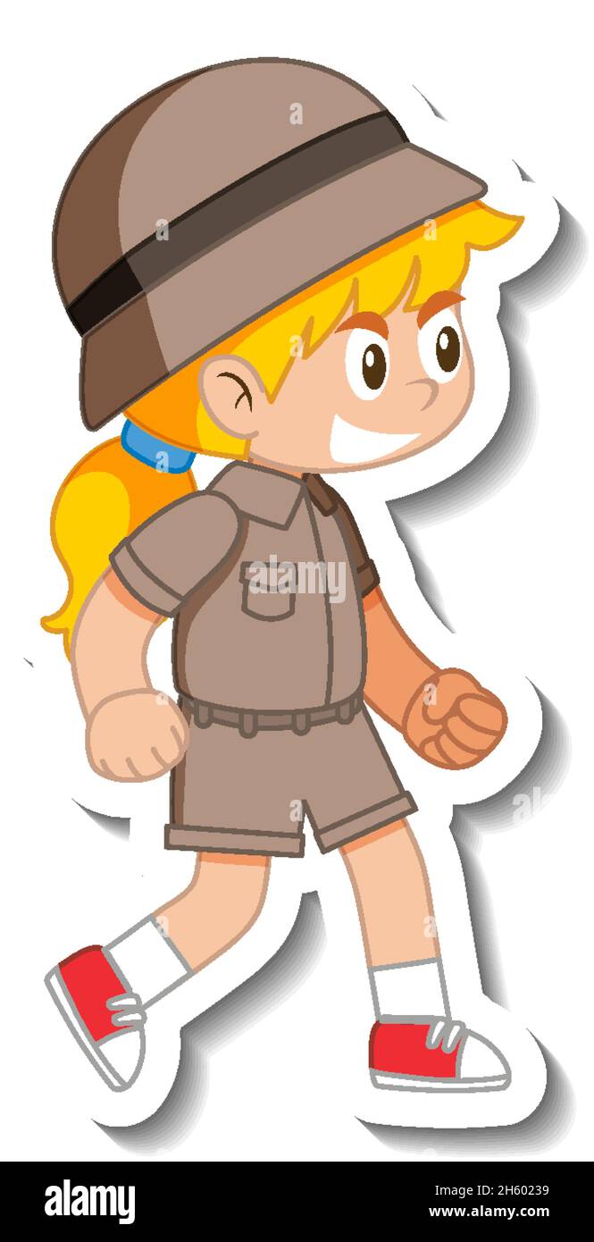 Little girl scout cartoon character sticker illustration Stock Vector ...