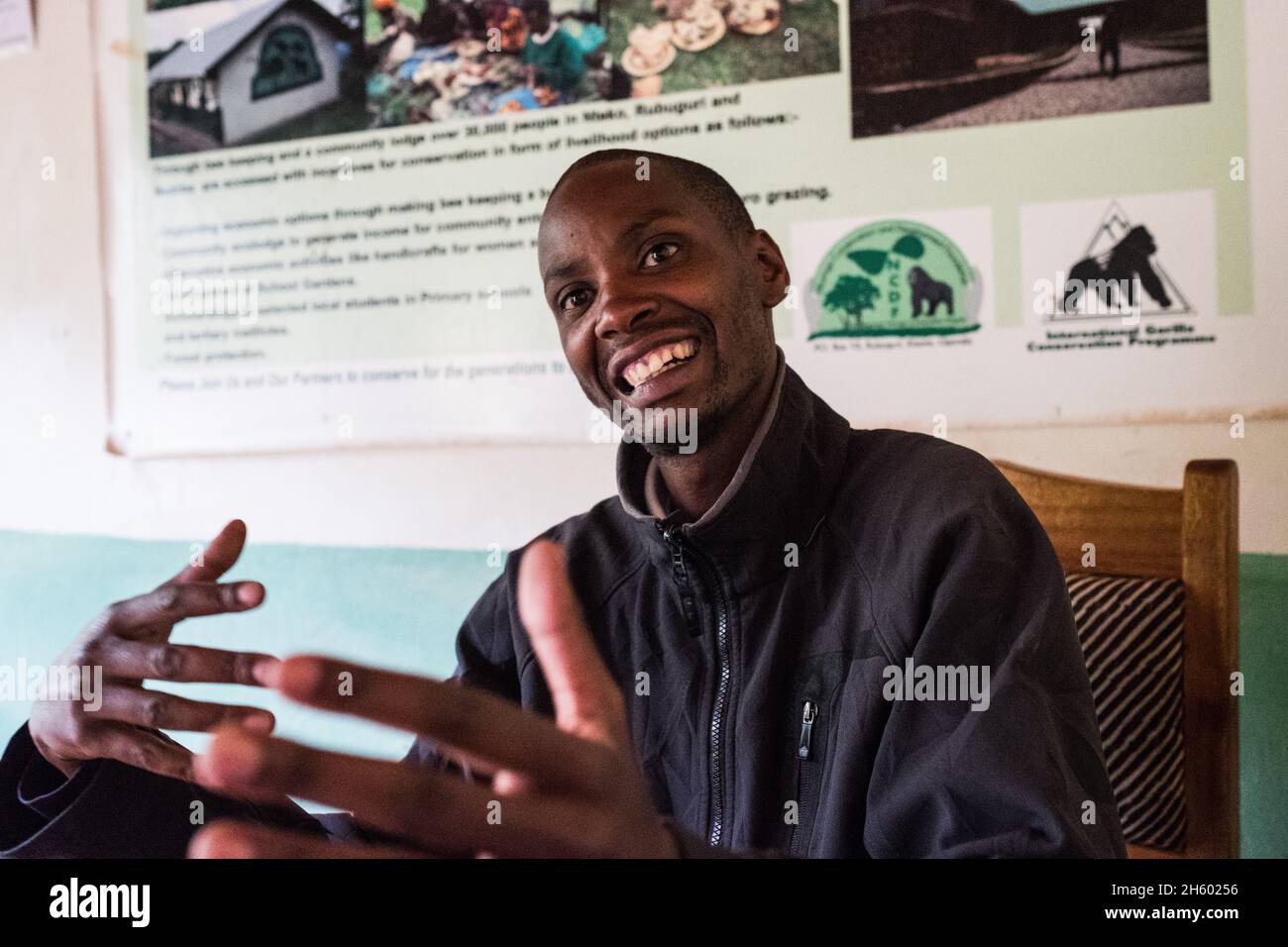 September 2017. Guide, Phillip Byarugaba, works for Nkuringo Community ...