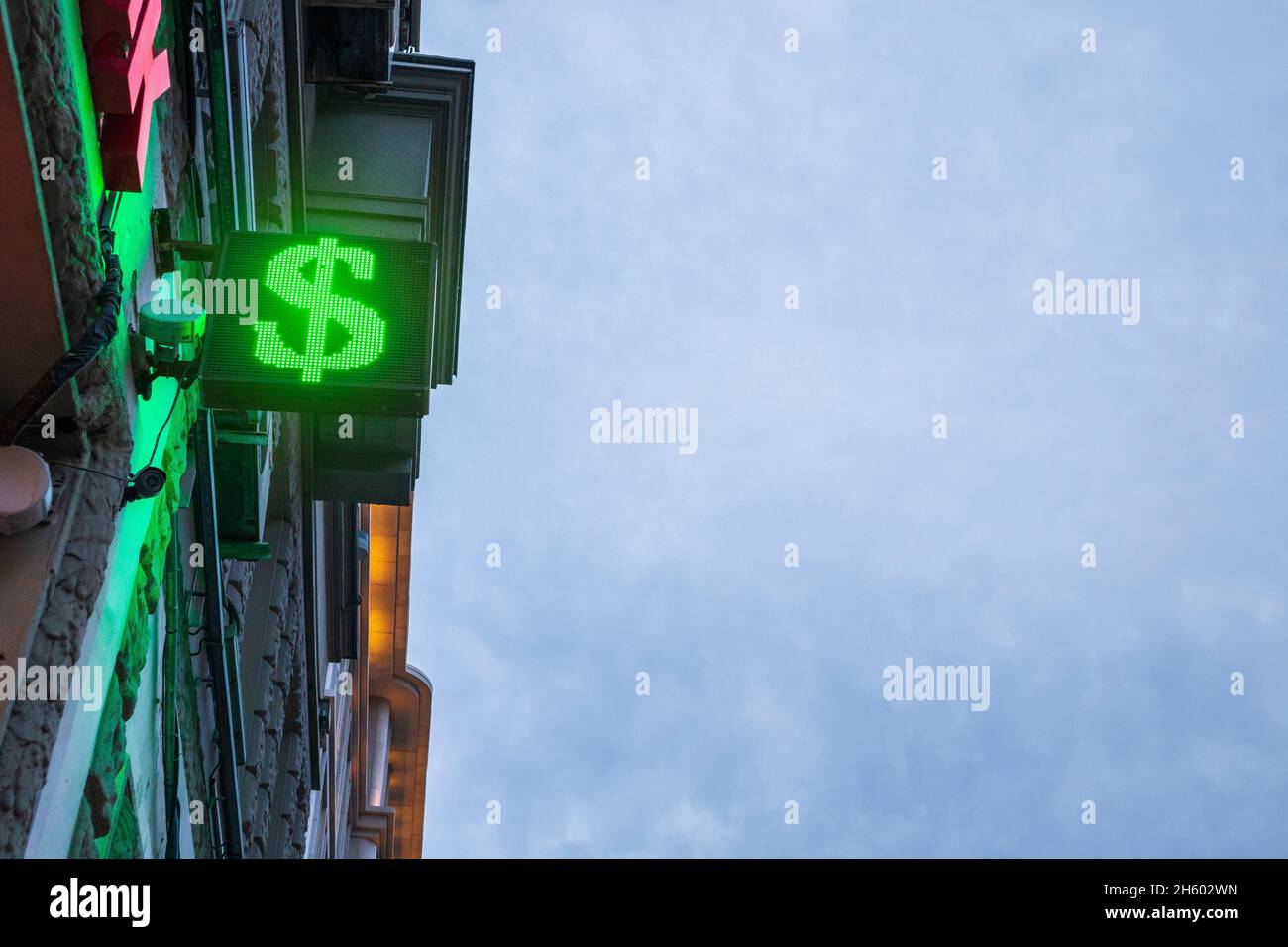 neon dollar sgn currency exchange on the building.concept banking Stock ...