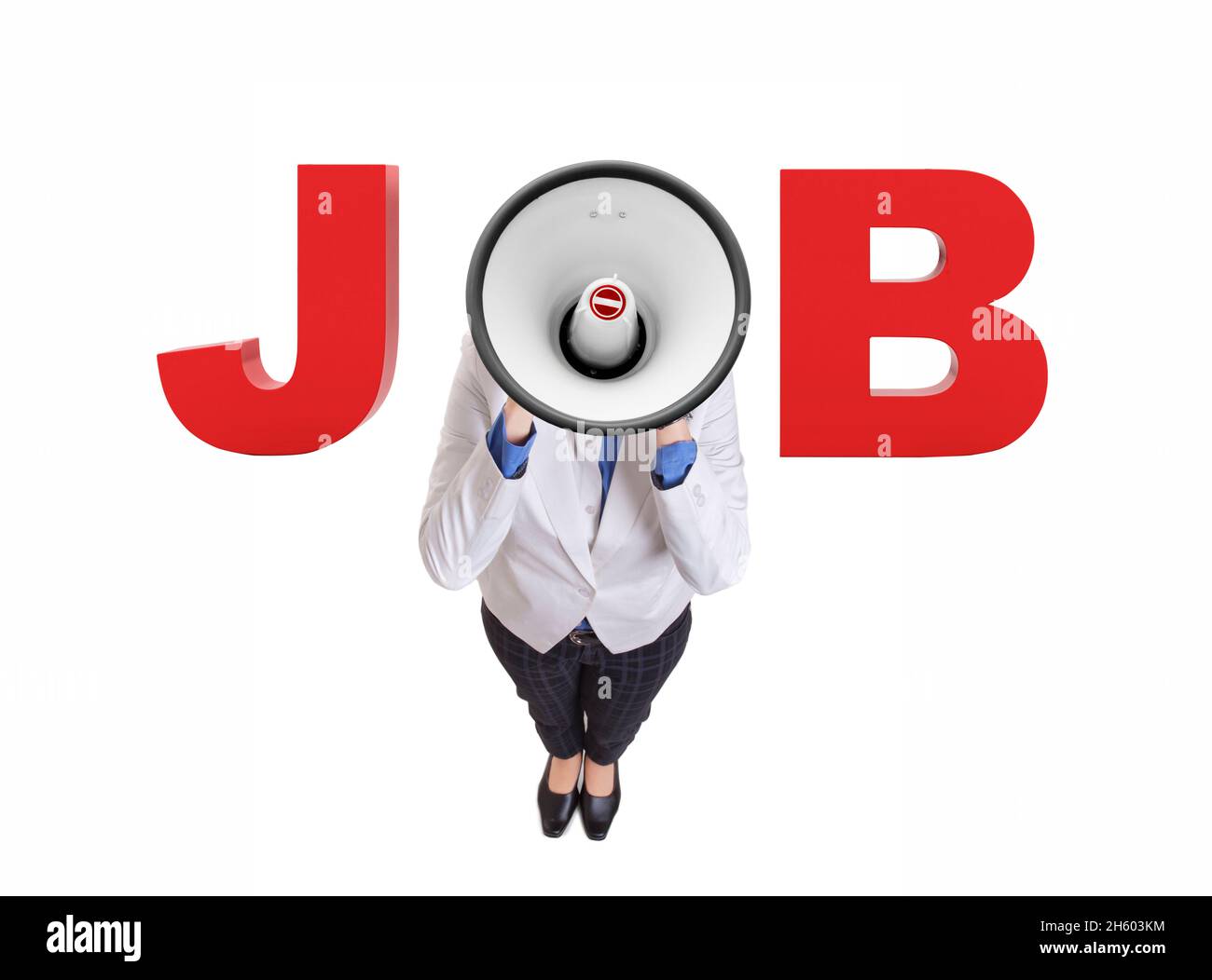 A corporate employee in formal business suit making announcement about ...
