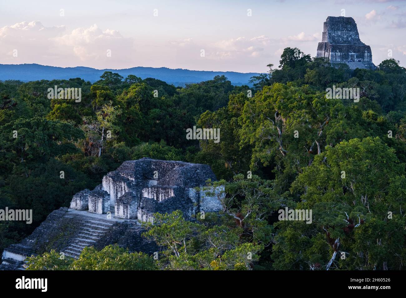 December 2017. Temples in Tikal National Park at sunset. Tikal ...