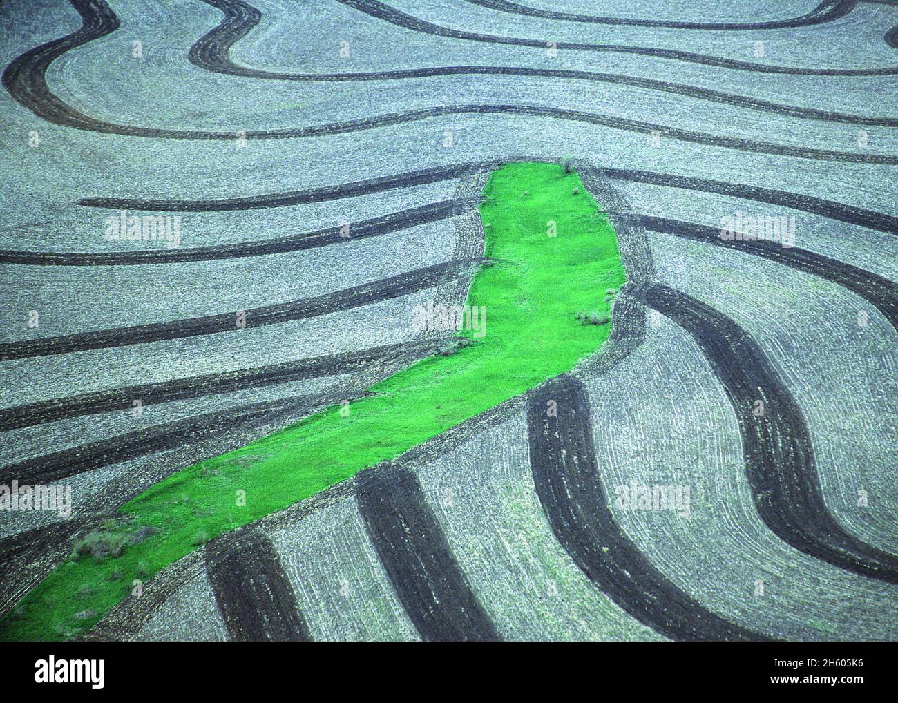 Aerial view on contour terraces and grassed waterways for erosion ...