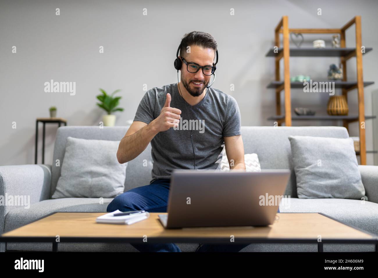 Virtual Online Video Conference Webinar Call On Laptop Computer Stock ...