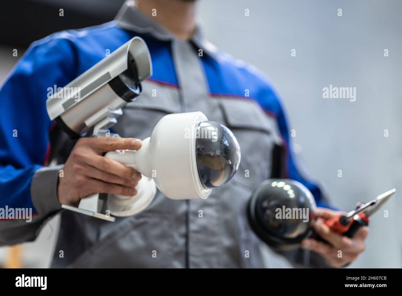 Technician Using Surveillance Security Camera Video System Stock Photo ...