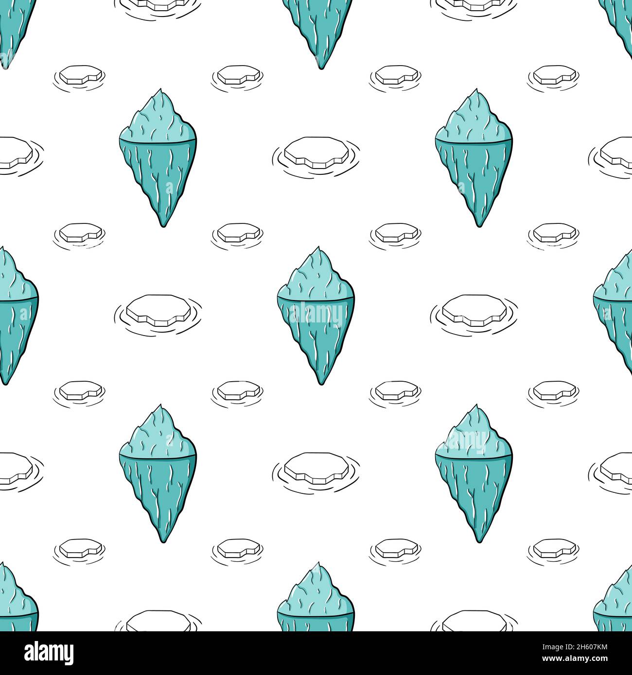 Blue doodle iceberg polar illustration seamless pattern. Hand drawn ...