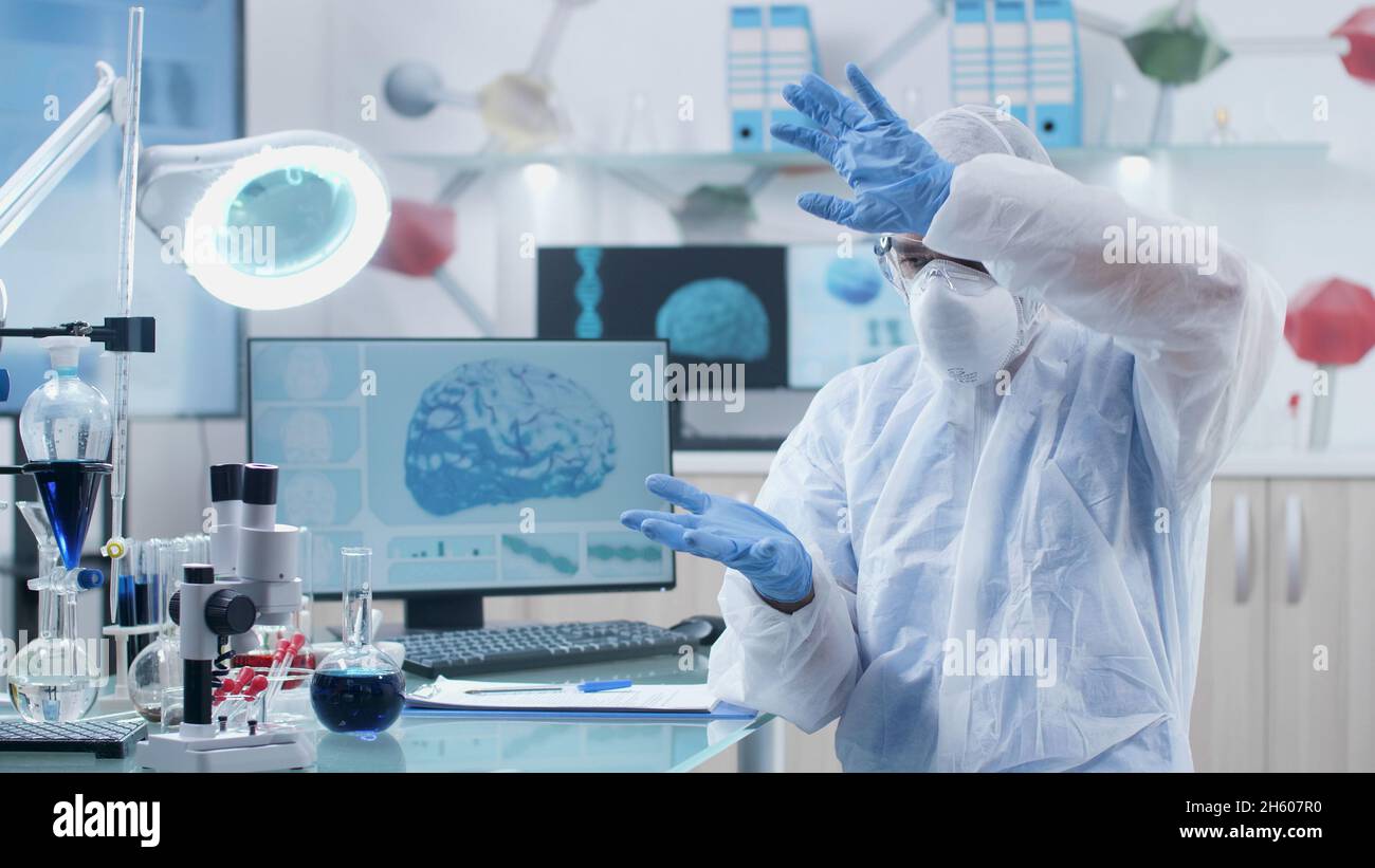 Neurologist scientist researcher analyzing brain activity during ...